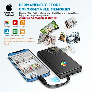 iDiskk App-le Certified 2TB Portable External Hard Drive for iPhone,iPad Android Phones,MacBook,Computer to Backup Docs| Photos | Videos,iPhone 15 & 16 Photo Stick Photo Storage Phone Drive