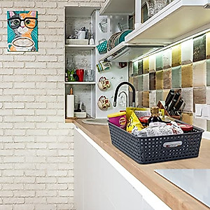 Ucake 4 Packs Plastic Storage Basket Tray, Shallow Paper Basket, Gray