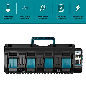 Fancy Buying 4-Port 18V DC18SF Fast Charger with Dual USB Port Compatible with Makita 14.4V 18V LXT Li-ion BL1830 BL1840 BL1850 BL1860 BL1815 BL1430, Replace Makita DC18SF DC18RC DC18RD DC18RA