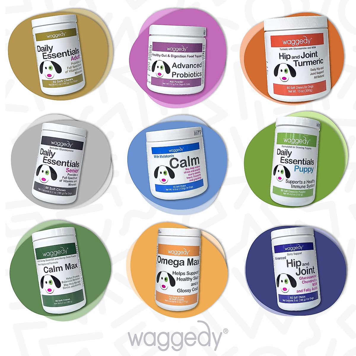 waggedy Hip and Joint Turmeric - Dog Supplements for Joints with Glucosamine & MSM — All-Natural Daily Glucosamine for Dogs to Improve Flexibility & Mobility (2 Packs of 60 Dog Chews Each)