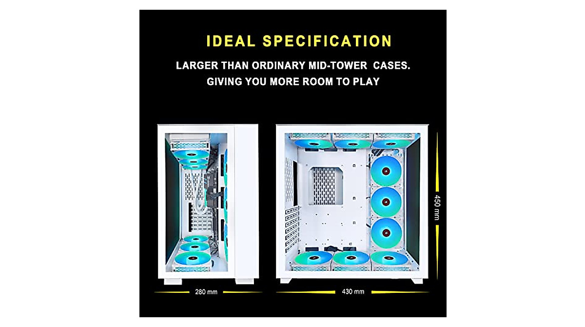 KEDIERS ATX Mid Tower Gaming Case with 9 ARGB Fans