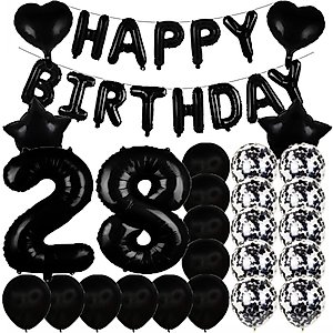 ZSNWGZ Sweet 28th Birthday Decorations Party Supplies,Black Number 28 Balloons,28th Foil Mylar Balloons Latex Balloon Decoration,Great 28th Birthday for Girls,Women,Men,Photo Props