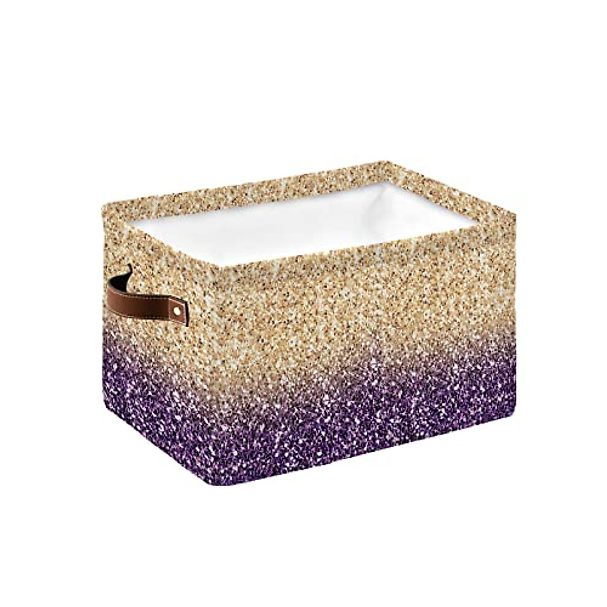 Storage Organizer Bins Set of 1 Storage Baskets for Clothes on Shelves With Handles Gradient Marble Texture Glitter Purple and Gold Rectangular Fabric Laundry Baskets for Organizing