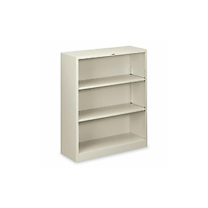 HON Metal Bookcase, Three-Shelf, 34.5w x 12.65d x 41h, Light Gray