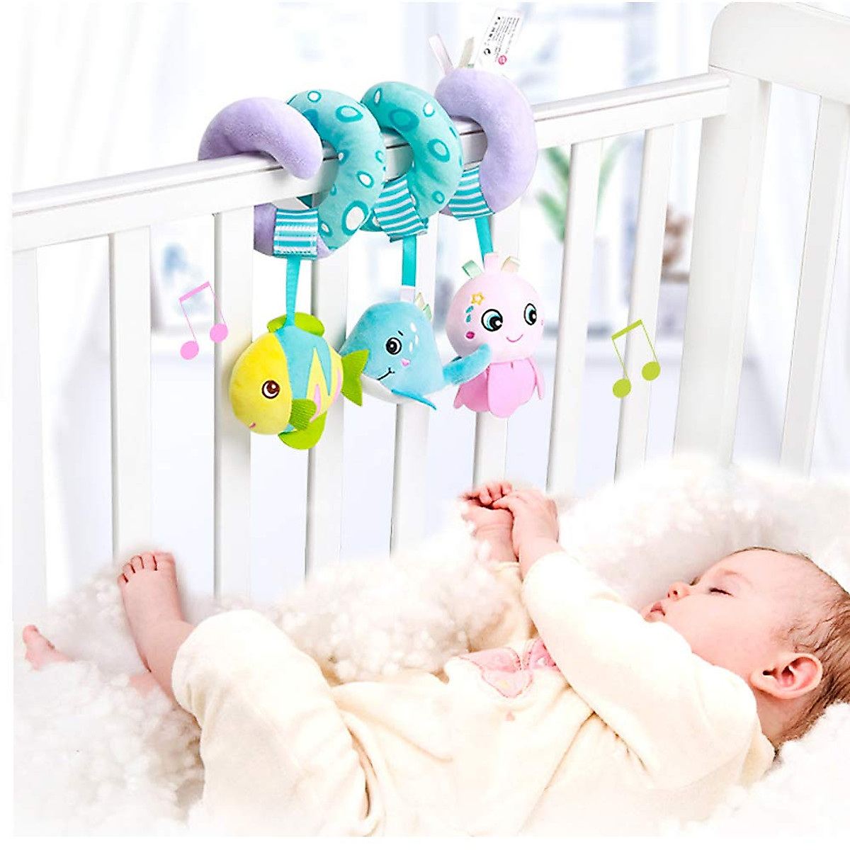 willway Hanging Toys for Stroller Car Seat Crib Mobile, Infant Baby Spiral Ocean Animal Activity Toys, Baby 0-6-12 Months Toy with BB Squeaker Whale Rattles Octopus