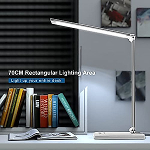 LED Desk Lamp with USB Port, Desk Light with 10 Brightness 5 Color Temperature, Soft Table Lamp for Reading, Office and Home, Touch Control, 30/60 Timer Off, No Glaring