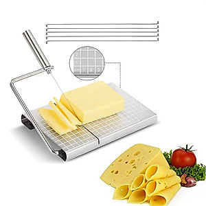 LinaLife Cheese Slicer Blade Wire Cutter Cake Board Butter Slicer Tool Stainless Steel Cheese Slicers for Block Cheese Heavy Duty, Stainless Steel Cheese Slicer with 5 Replacement Wires