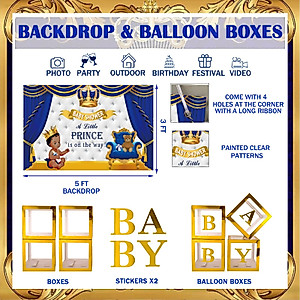 122 PCs Royal Prince Baby Shower Decorations for Boy, Fiesec A Little Prince Is On The Way Its Royal Baby Shower Backdrop Balloon Garland Banner Cake Cupcake Topper Crown Star Blue White Gold