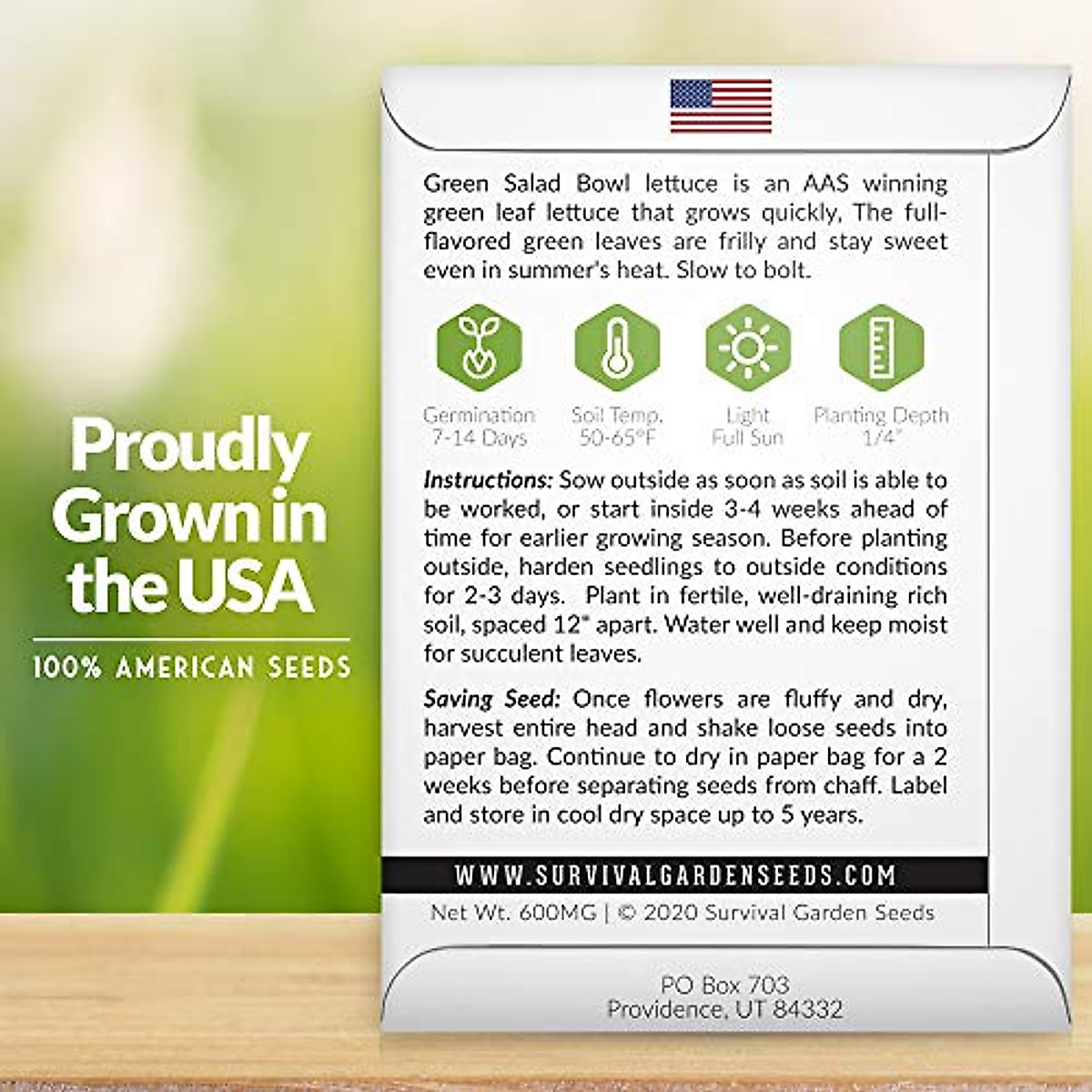 Survival Garden Seeds - Green Salad Bowl Lettuce Seed for Planting - Packet with Instructions to Plant and Grow in Your Home Vegetable Garden - Non-GMO Heirloom Variety