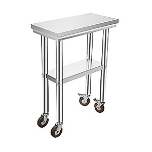 Karpevta Stainless Steel Work Table 24x12 inch Outdoor Prep Table Stainless Steel Prep Table Commercial Kitchen Table with Adjustable Under Shelf for Home,Restaurant and Hotel