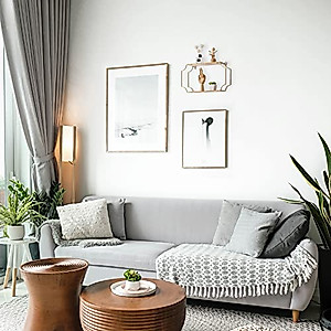 Dianhengmi Rectangular Floating Shelves Wall Decor, Gold Metal Wire and Wood Wall Mounted Large Space Storage Shelf Home Decorations Art for Bedroom Living Room Kitchen Bathroom, Set of 3