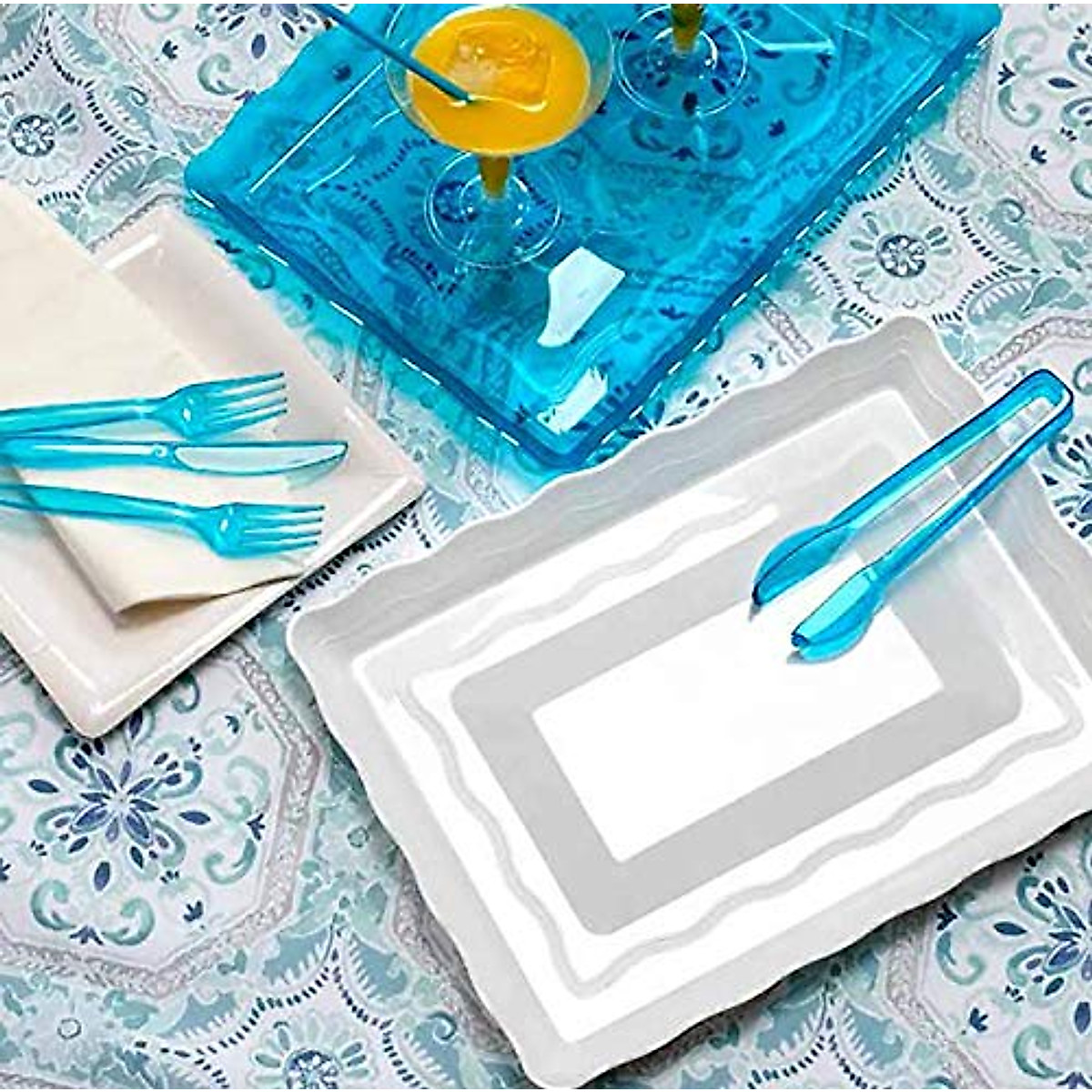 Plastic Rectangular Wave Serving Tray - 18” x 12” | Clear | 1 Pc