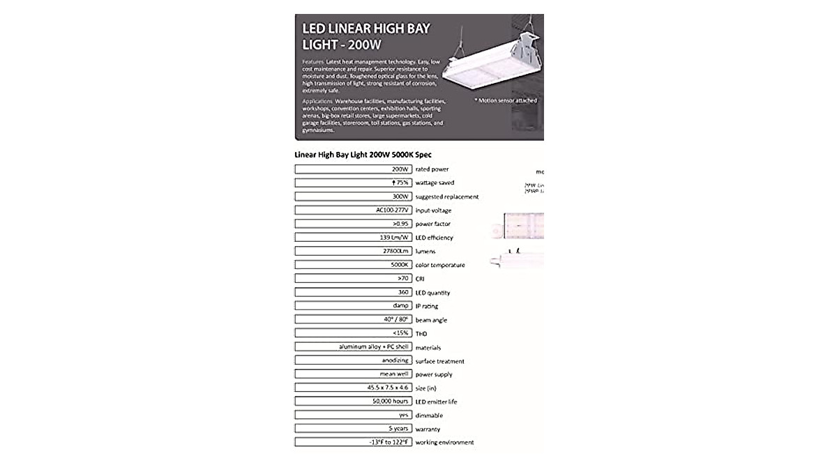 200W High Bay LED Light with PIR Sensor - Bright, Energy Efficient Lighting