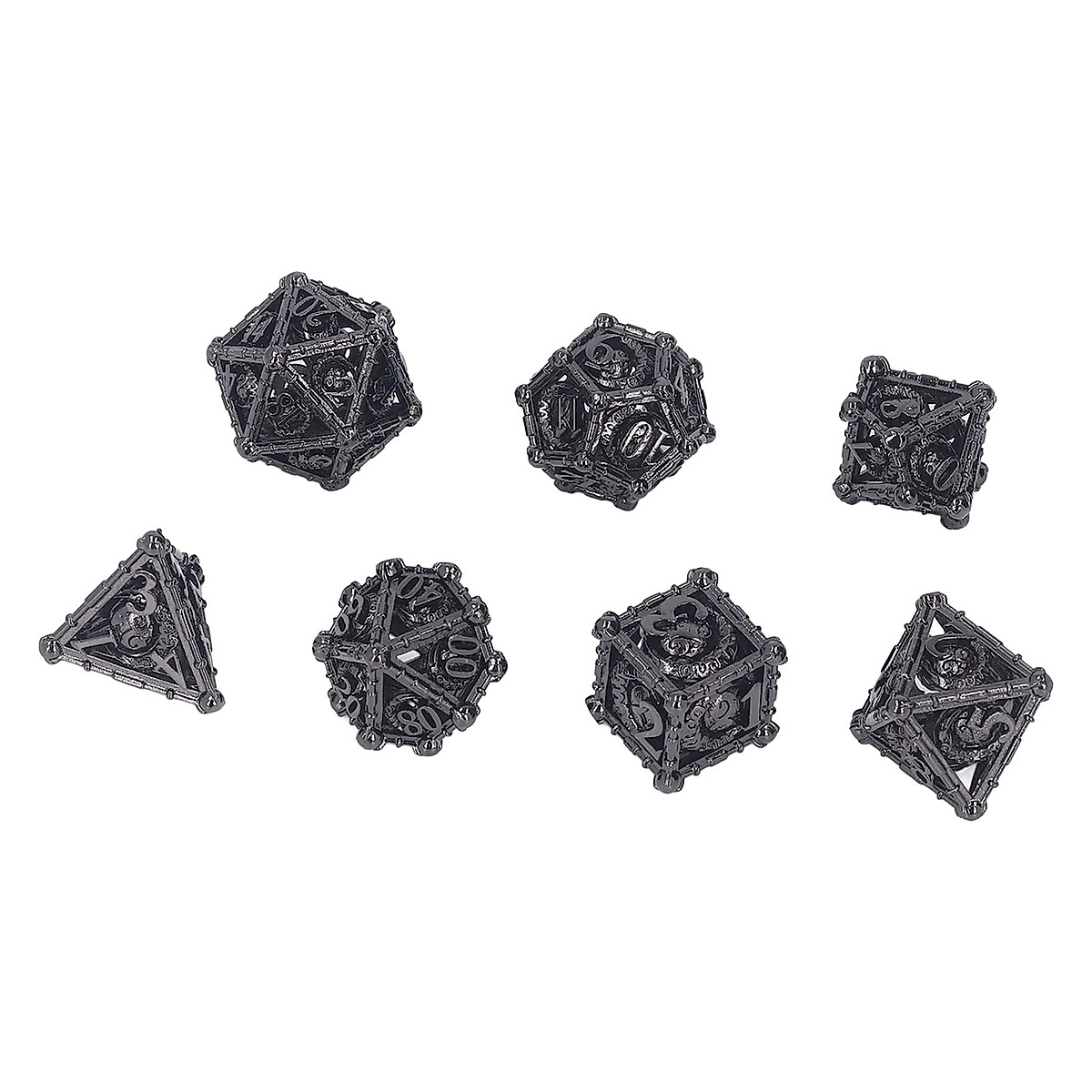 Keenso 7pcs Hollow Polyhedral Dice Set Brass Adult Christmas Party Board Game Dice Props for Role Playing Game