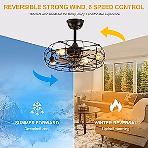 Caged Ceiling Fan with Light Modern Industrial Ceiling Fans with Lights Remote Control Farmhouse Ceiling Fan Light Gazebo Fan light for Patio Kitchen Living room Entrance Indoor Outdoor Black