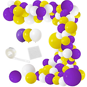 Purple and Yellow White Balloon Garland Arch Kit - 122pcs Yellow Purple White Balloons for Purple Birthday Wedding Anniversary Bridal Shower Retirement Basketball Party Decoration…
