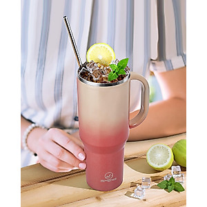 Gpeng 40 oz Tumbler with Handle, Water Bottles with Straw Lid, Insulated Stainless Steel Travel Mug Cup Holder Friendly, Keep Drinks Cold or Hot for Hours