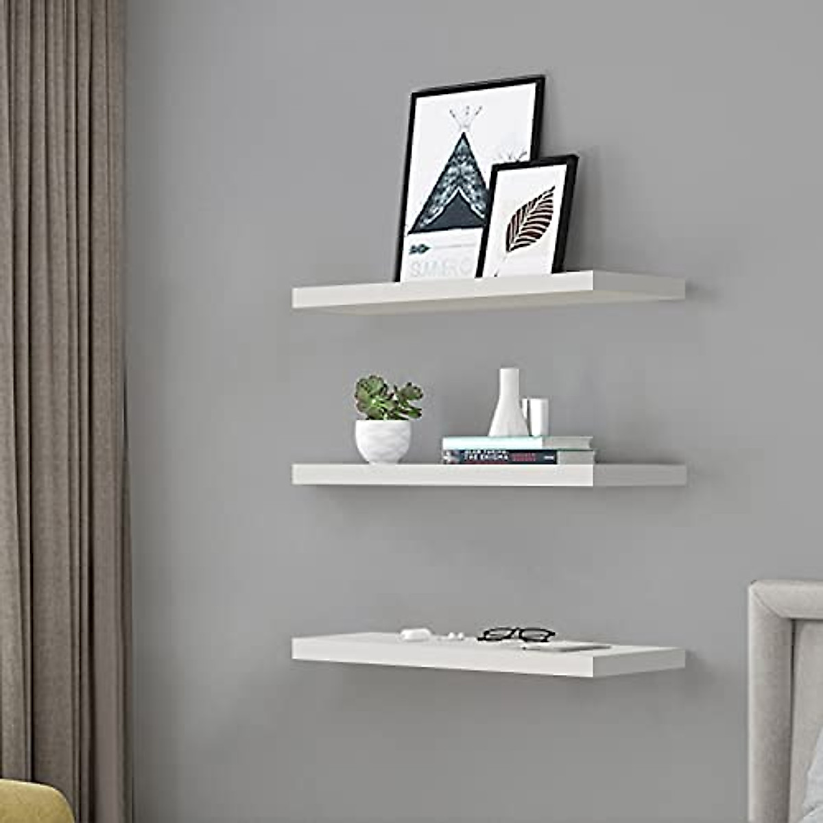White Floating Shelves for Wall,Set of 3 Wall Shelves Perfect Home Decor for Bathroom Living Room Kitchen Bedroom Office Storage Shelf