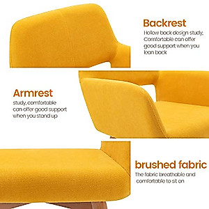 ceedment Small Modern Living Dining Room Accent Arm Chairs Club Guest with Solid Wood Legs(2, Yellow)