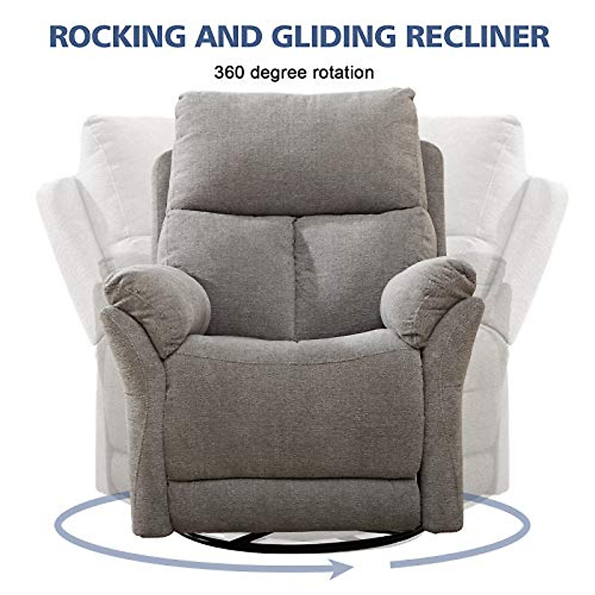 ANJ Swivel Rocker Recliner Chair, Manual Fabric Glider Nursery Recliner Chair, Single Rocking Modern Sofa Home Theater Seating for Living Room, Nursery (Silver)