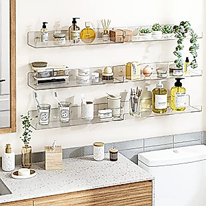 Fixwal Acrylic Shelves, 15 Inch Floating Wall Mounted Shelves, Clear Funko Pop Display Case, Invisible Bookshelf, Wall Decor for Kids and Bathroom Storage, Set of 6