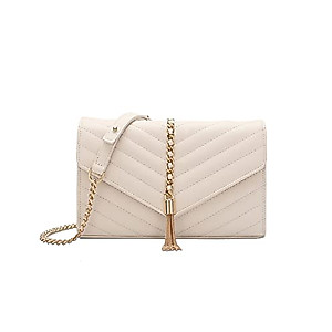 YXBQueen Quilted Handbags for Women Chain Crossbody Bags Chevron Quilted Crossbody Bag Faux Leather Clutch Purses for Women (White)