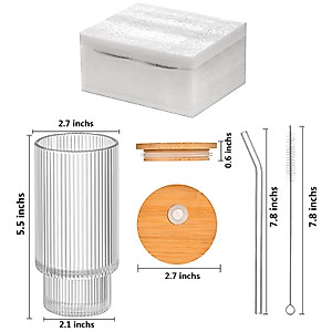 Glass Cups with Silicone Sleeve Bamboo Lid 12 oz Reusable Wide Mouth Mason Jar with Glass Straw for Car Cup Holder,Party or Travel for Smoothie, Iced Coffee, Large Pearl, Juice, Dishwasher Safe