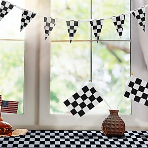 Checkered Flags Set, Race Car Flags Party Supplies Decorations Include 10 Packs Checkered Flags, 32 ft Checkered Race Flag Banner, 2 Packs Table Covers for Checkered Racing Flag Birthdays Party