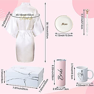 Janmercy 6 Pcs Bride Gifts Set Gift Box Bridal Shower Engagement Party 20 oz Stainless Steel Tumbler Cup Mug Jewelry Tray Silk Robes (L Size, White)