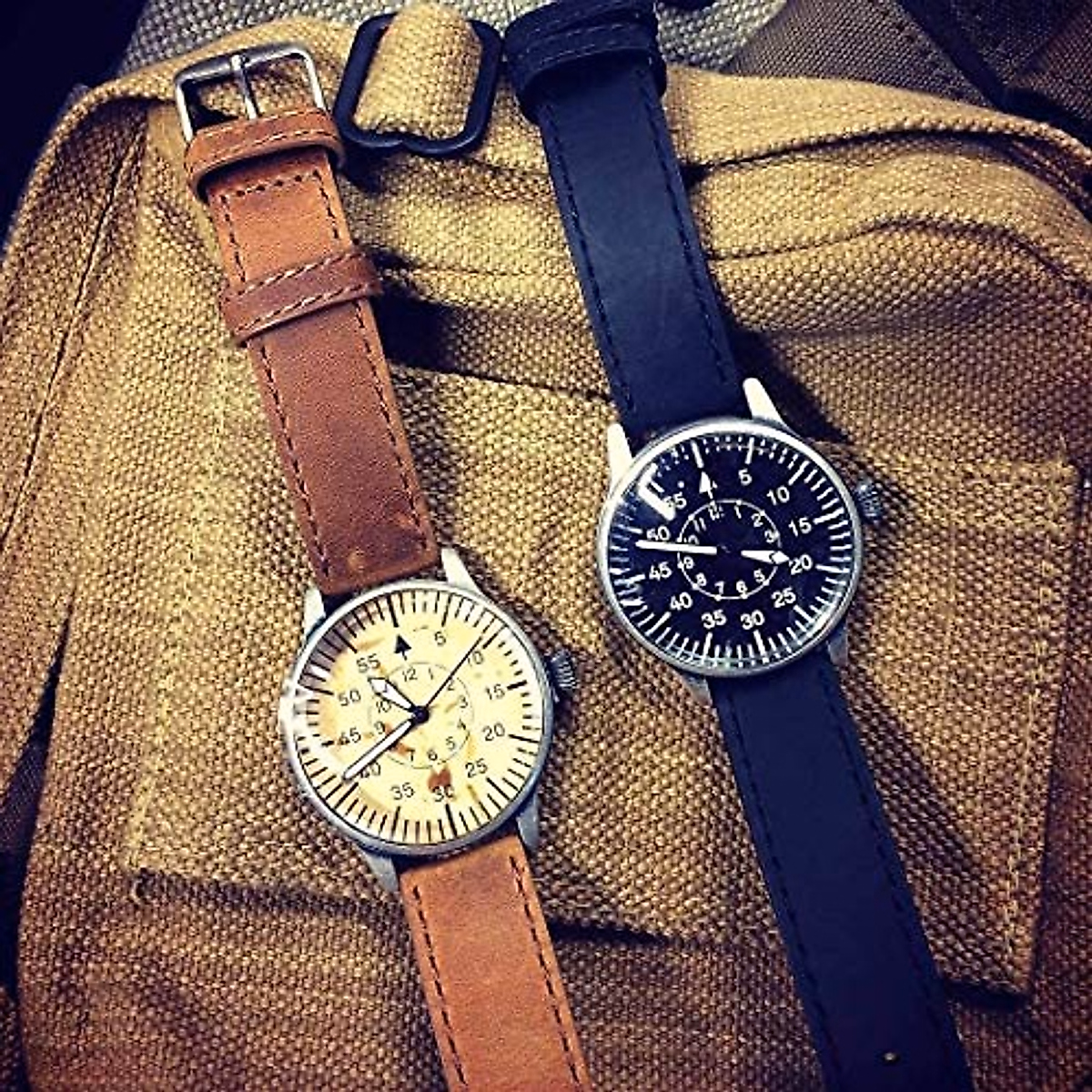 Mil-Tec Vintage Aviator Watch Black Dial Quartz Mens Flieger Pilot World War 2 Wristwatch