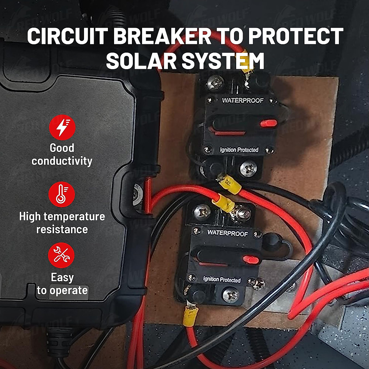 RED WOLF 120 AMP Car Circuit Breaker w/Manual Reset Switch Inline Fuse Holder Inverter for Motor Trolling Vehicles Audio Radio Solar System Protection 12V-48V DC with Wire Lugs Copper Washer Screws