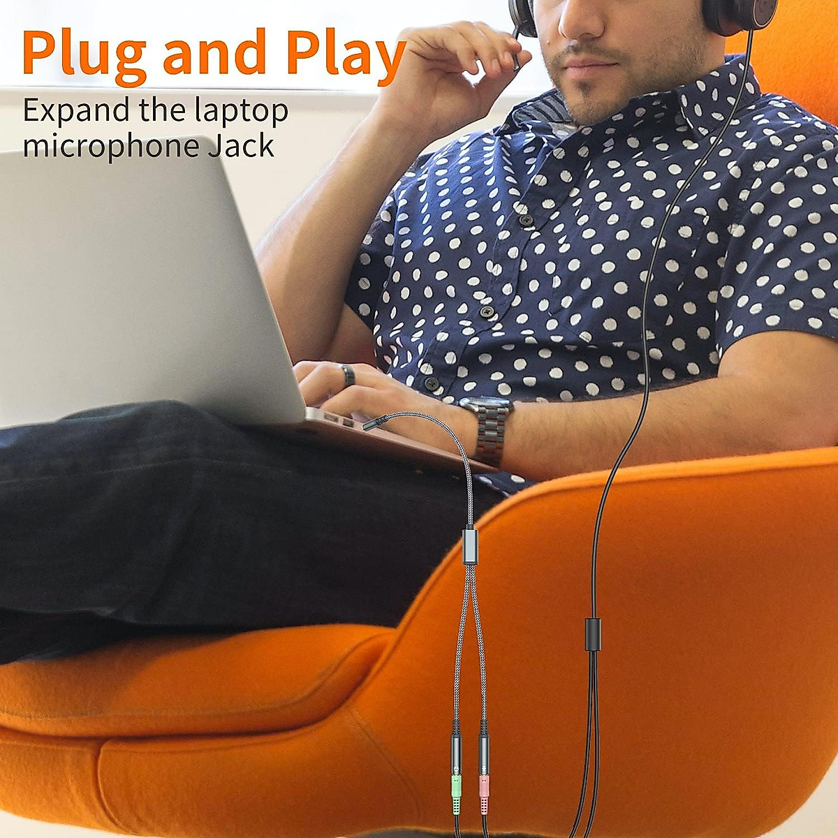 Headphone Splitter, (Hi-Fi Sound) Nylon-Braided Extension Cable Audio Stereo Y Splitter, 3.5mm Male to 2 Ports 3.5mm Female Headset Splitter for Phone, TabletsPS4, Switch & More