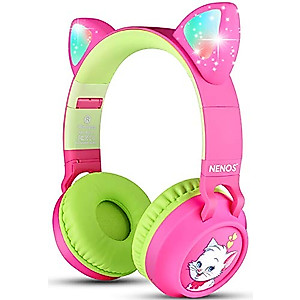 Kids Bluetooth Headphones Over Ear with Microphone for School, Wireless Headphones Bluetooth for Boys Girls Cat Ear Limited Volume 93dB, for iPad, Cellphone, Tablet, PC (Pink)
