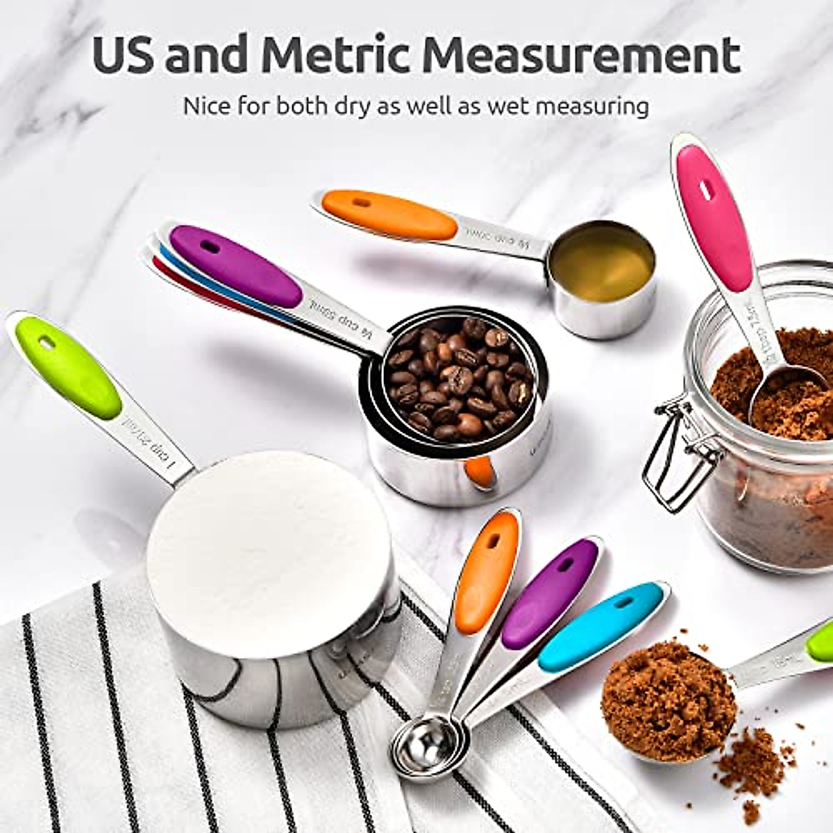 U-Taste 12 Piece Measuring Cups and Spoons Set in 18/8 Stainless Steel : 7 Measuring Cups & 5 Measuring Spoons