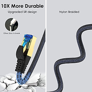 Ciwoda Cat 8 Ethernet Cable 25ft, Outdoor, Indoor Nylon Braided Cat 8 Cable, Heavy Duty 26AWG 40Gbps, 2000MHz, S/FTP Patch Cord for Xbox, POE, PS5, Router