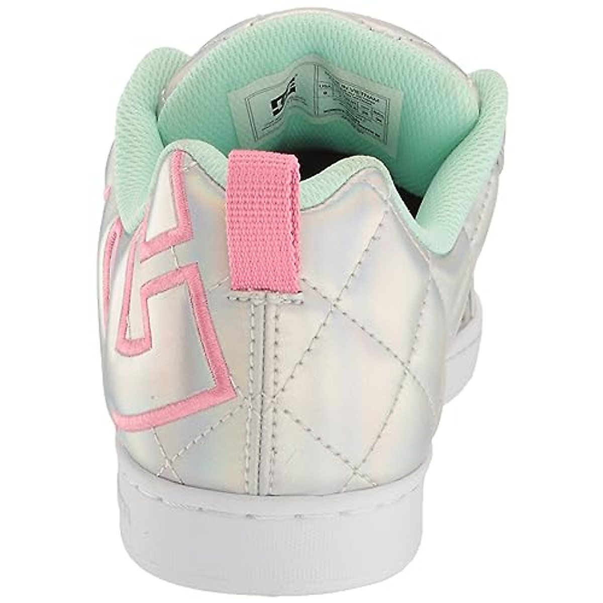 DC Women's Court Graffik SE Skate Shoe, White/Metallic Silver/Pink, 10.5
