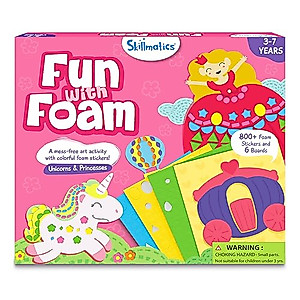 Skillmatics Art Activity - Fun with Foam Unicorns & Princesses, No Mess Sticker Art for Kids, Craft Kits, DIY Activity, Gifts for Boys & Girls Ages 3, 4, 5, 6, 7, Stocking Stuffers, Travel Toys
