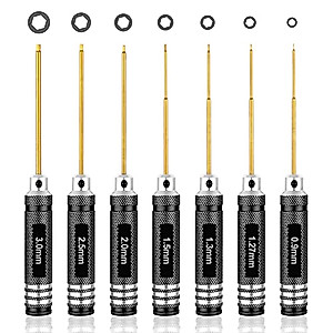 RC Hex Drivers Allen Wrench Set Metric 0.9 1.27 1.3 1.5 2.0 2.5 3.0mm Keys Titanium Repair Tool Kit for RC Car Drone Hobby Models, 7PCS