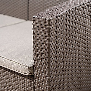 Christopher Knight Home St. Lucia Outdoor 3-Seater Faux Wicker Rattan Style Sofa with Water Resistant Cushions, Brown / Mix Beige