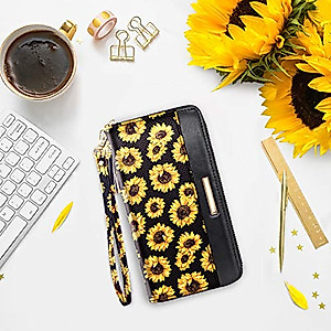 Women Wallets Multi Card Case Wallet Clutch Wallet Card Holder Organizer Ladies Purse Floral Tassel Wrist strap Purse,Sunflower