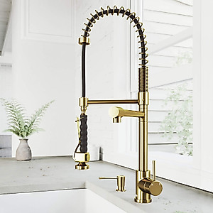 VIGO VG02007MGK2 27" H Zurich Single-Handle with Pull-Down Sprayer Kitchen Faucet with Soap Dispenser in Matte Gold