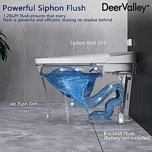 DeerValley Luxury Smart Toilet w/Bidet Built-In, Elongated Tankless Toilet with Automatic Flush, Heated Toilet Seat, Instant Bidet Warm Water and Dryer, Night Light and Remote Control