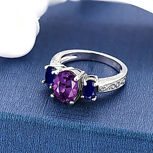 Gem Stone King 925 Sterling Silver Purple Amethyst and Blue Sapphire 3-Stone Ring For Women (2.76 Cttw, Gemstone Birthstone Available 5,6,7,8,9) (Size 7)