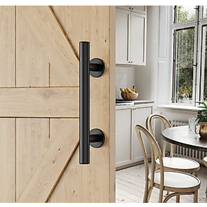 HomLxclx 12" Sliding Barn Door Handle Pull and Flush Hardware Set, Black Powder Coated Finish Round Shape,Heavy Duty Barn Door Handles-Fit 1 3/8-1 3/4" Thickness Door Panel, Easy to Install1