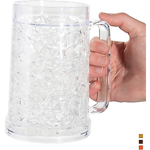 luxail Freezer Beer Mug, Double Wall, Insulated Gel Plastic Pint Freezable Glass, 16 oz, Clear 1 pack, Chiller Frosty Cup, Frozen Ice Mug, Freezer Cup.
