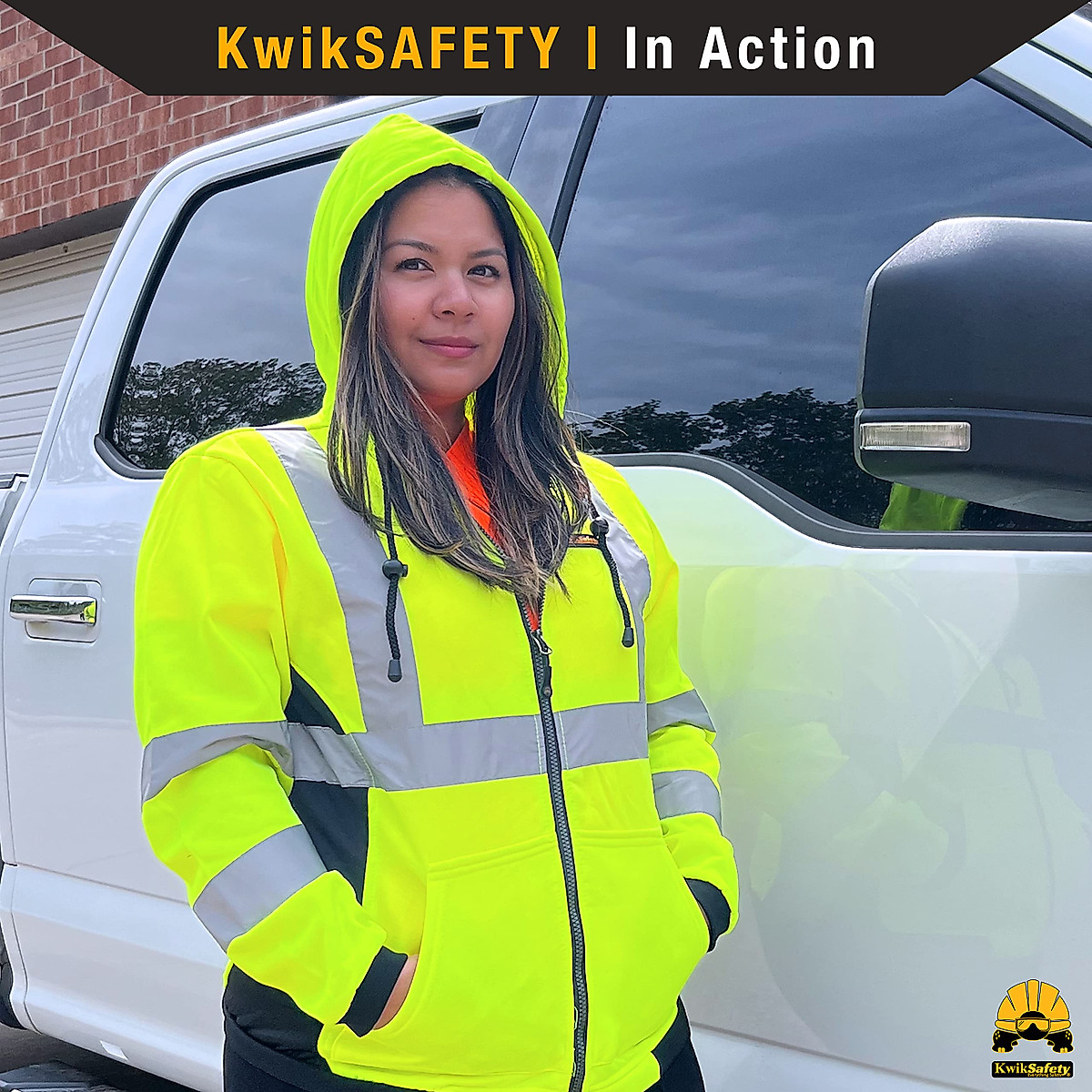 KwikSafety - Charlotte, NC - ROGUE Safety Jacket for Women [NO FUZZ BALLS] Class 3 ANSI OSHA Reflective Hi Vis Womens Fleece Hoodie/Yellow Medium