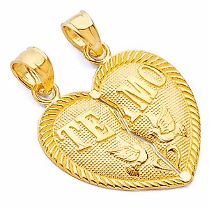 14k Yellow Gold"TEAMO" Couple Broken Heart Charm Pendant