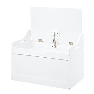 RAAMZO Wood Modern Storage Bench Box Blanket Chest Trunk with Safety Hinged Lid in White Finish
