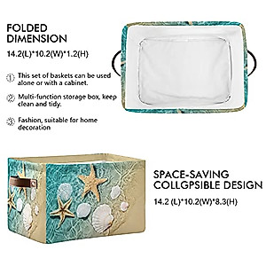 MNSRUU Storage Basket Cool Starfish Shell Beach Collapsible Organizer Basket with PU Handles, Waterproof Nursery Storage Bin，1 Pack