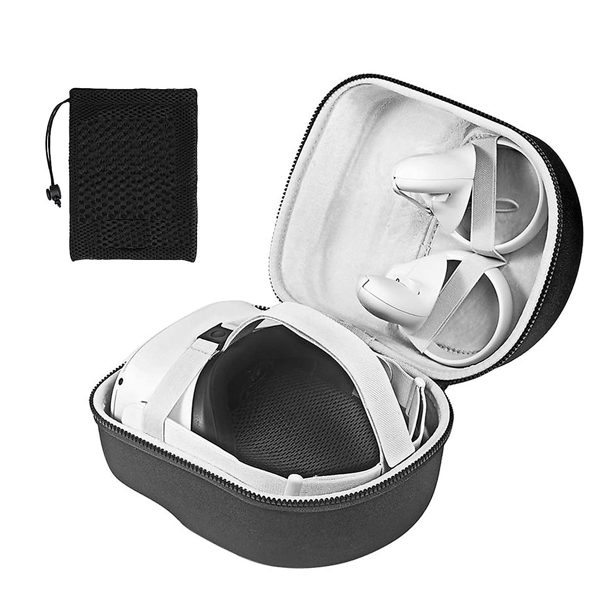 MASiKEN Hard Case for VR Oculus Quest 2 Headset Controllers Carrying Case, Waterproof Portable Quest Case for Travel and Home Storage Official Elite Strap Accessories (Black+White)